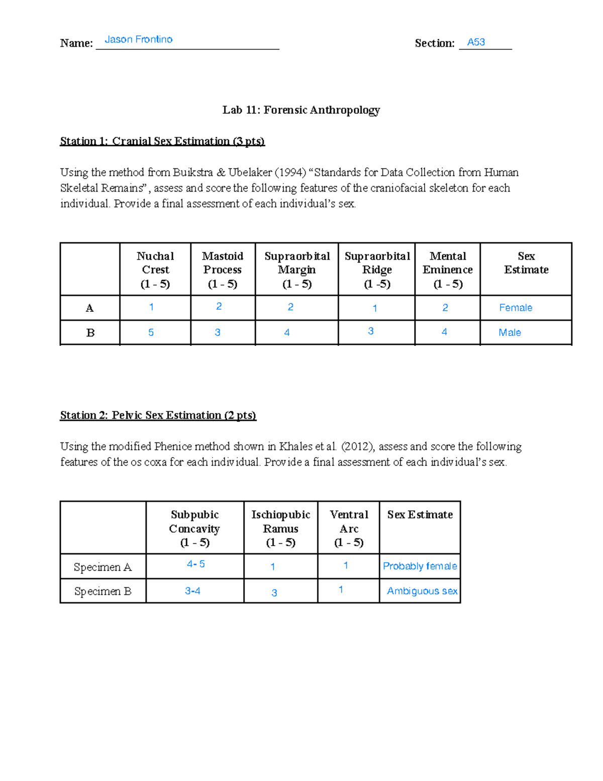 Forensics Lab Student COPY - Lab 1 1: Forensic Anthropology Station 1 ...