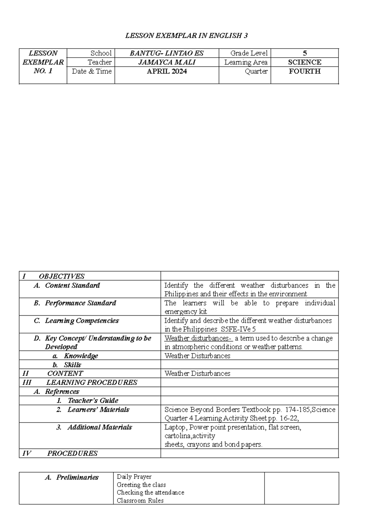 Lesson- Exempler - LESSON EXEMPLAR IN ENGLISH 3 LESSON EXEMPLAR NO. 1 ...