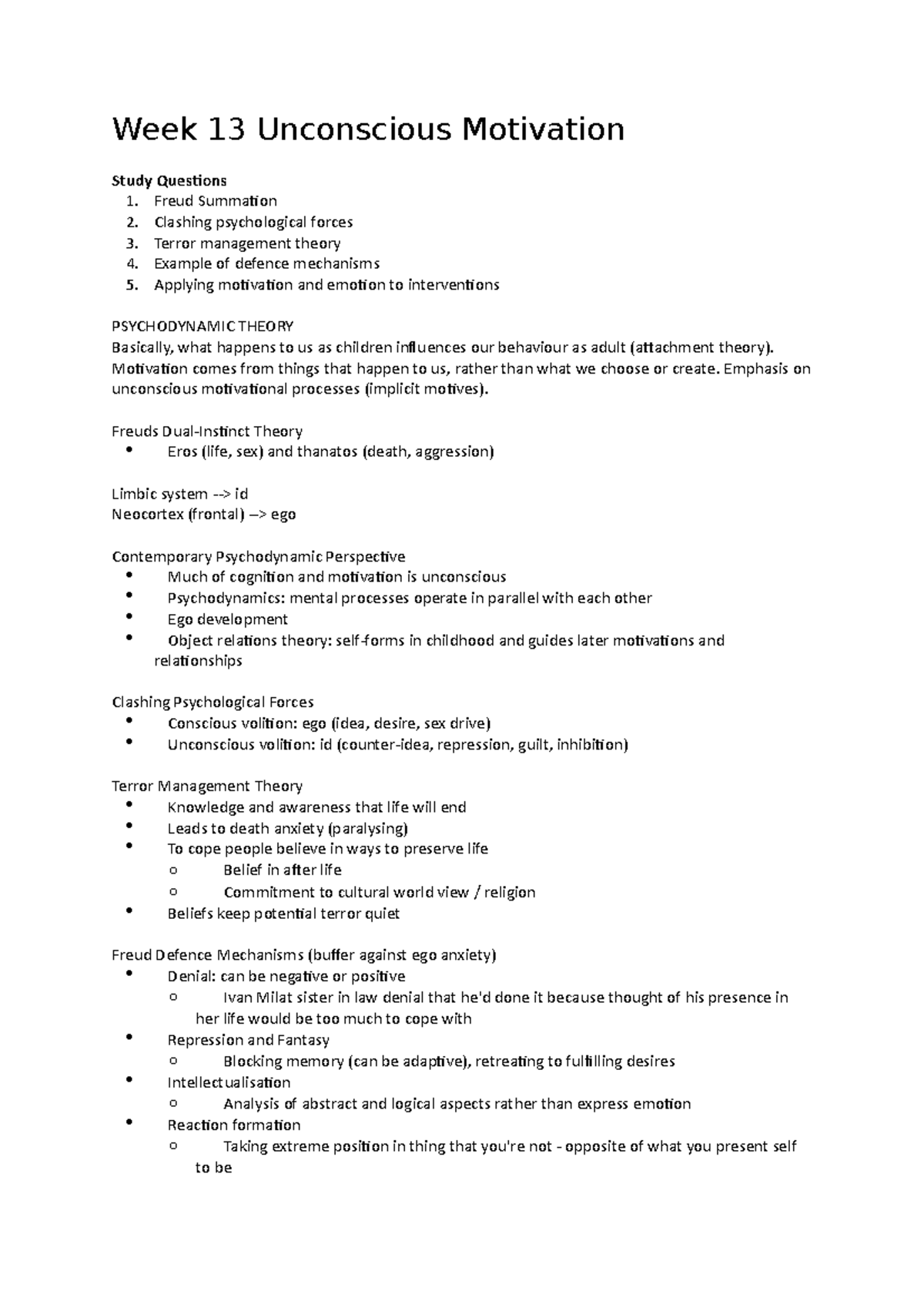 PSY205 Week 13 Unconscious Motivation - Week 13 Unconscious Motivation ...