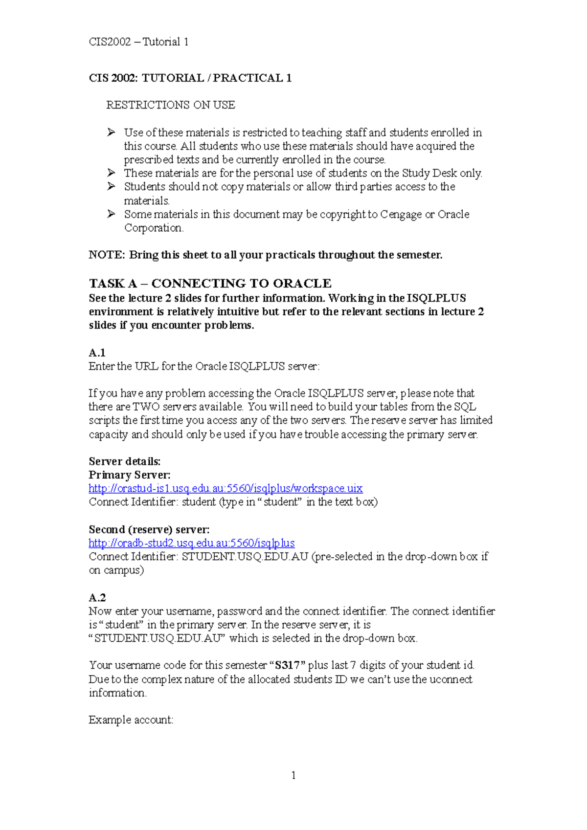 Tut1 CIS2002 S3 17 - Tutorial 1 - CIS2002 – Tutorial 1 CIS 2002: TUTORIAL / PRACTICAL 1 ...