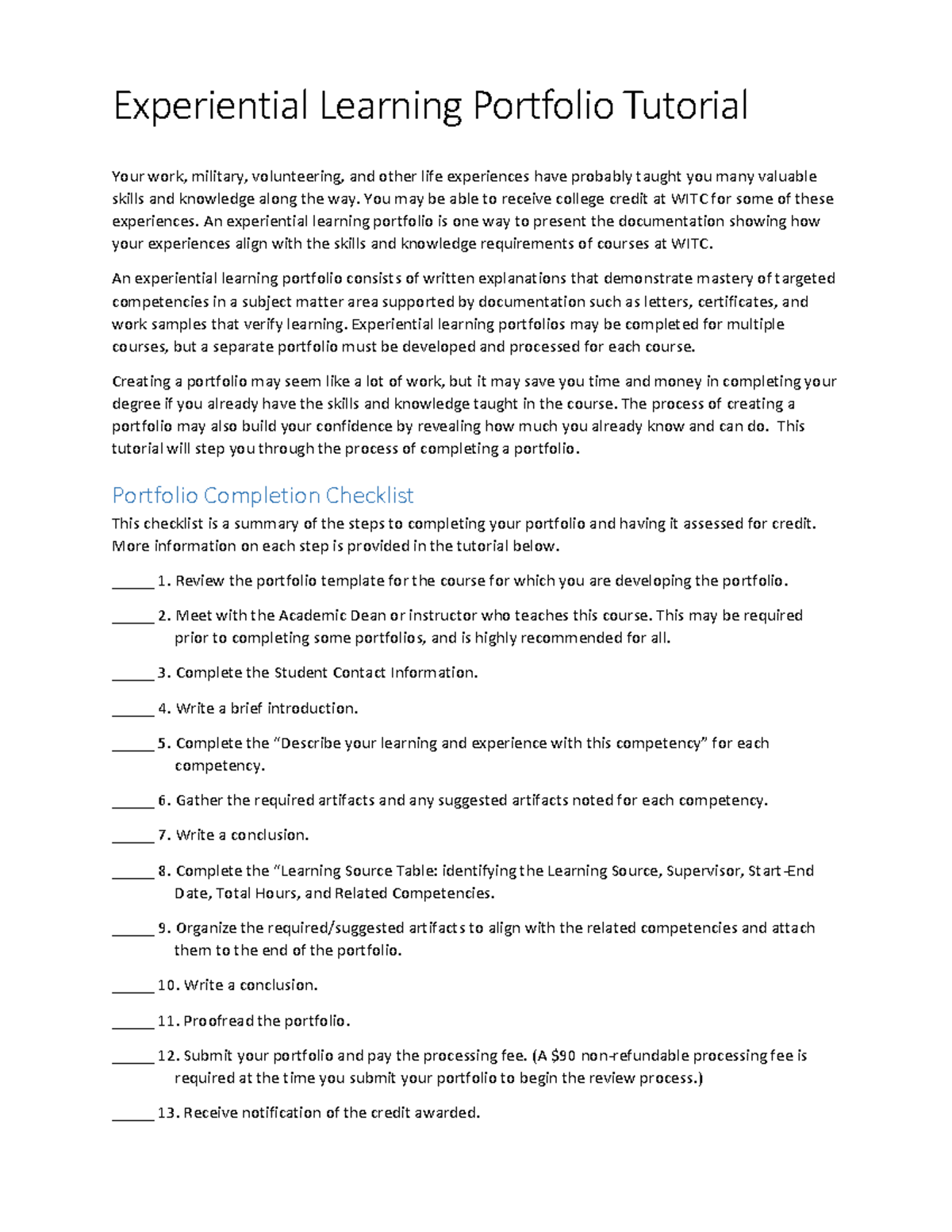 Experiential Learning Portfolio Tutorial 0 - You may be able to receive ...