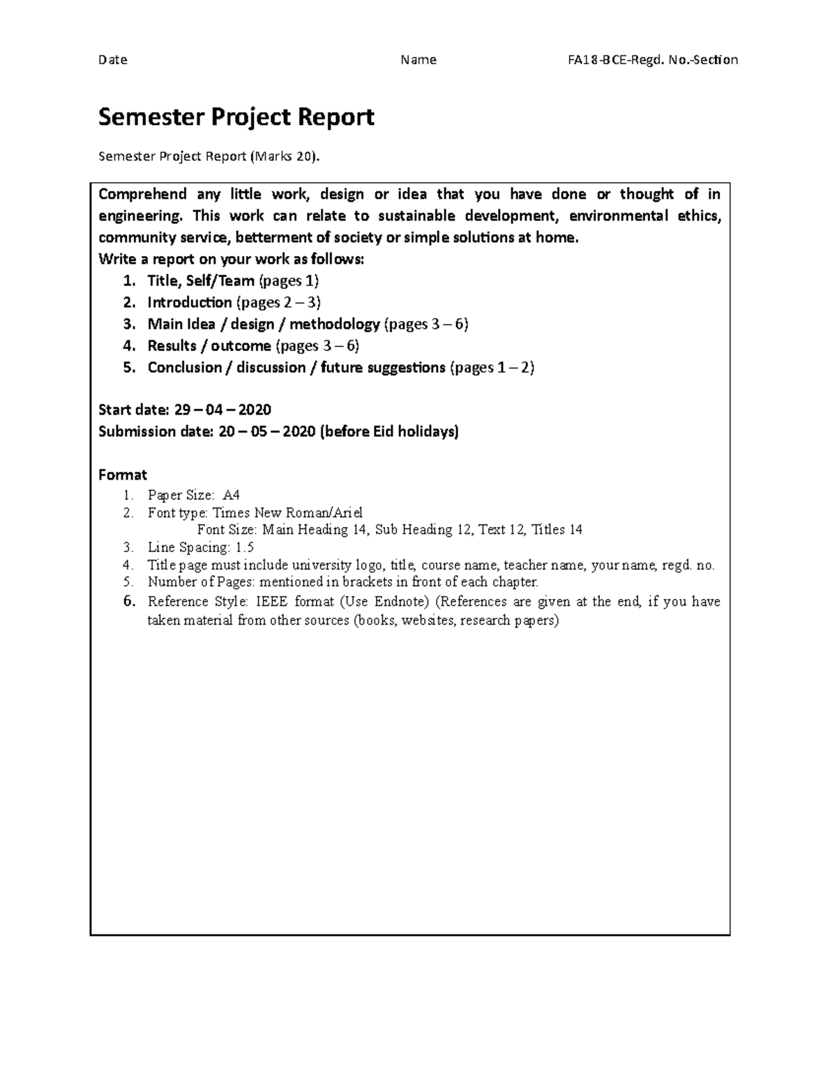 09 Semester Project Report - Date Name FA18-BCE-Regd. No.-Section ...