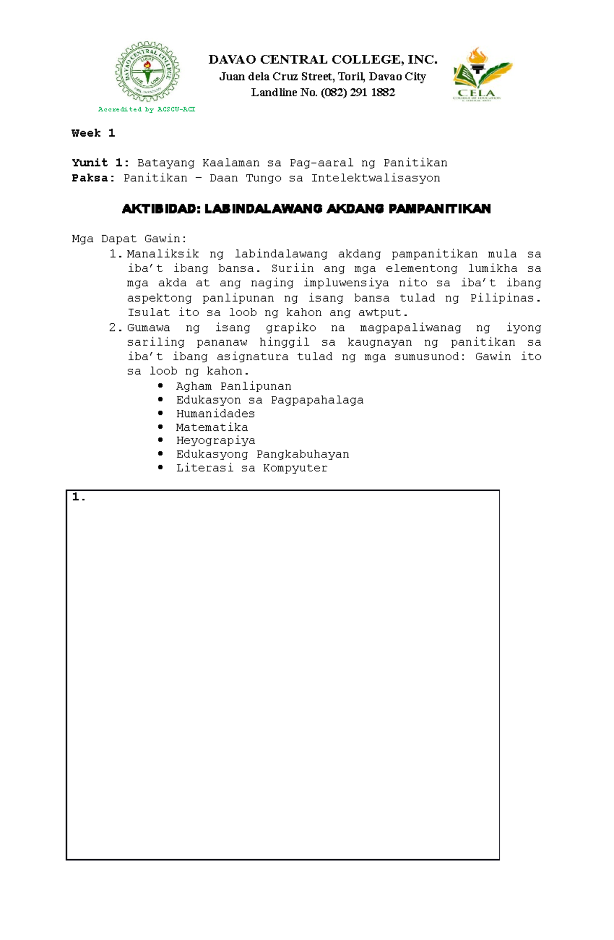 GEFil 2 Week1 Worksheets Activity 03 Labindalawang Akdang Pampanitikan ...