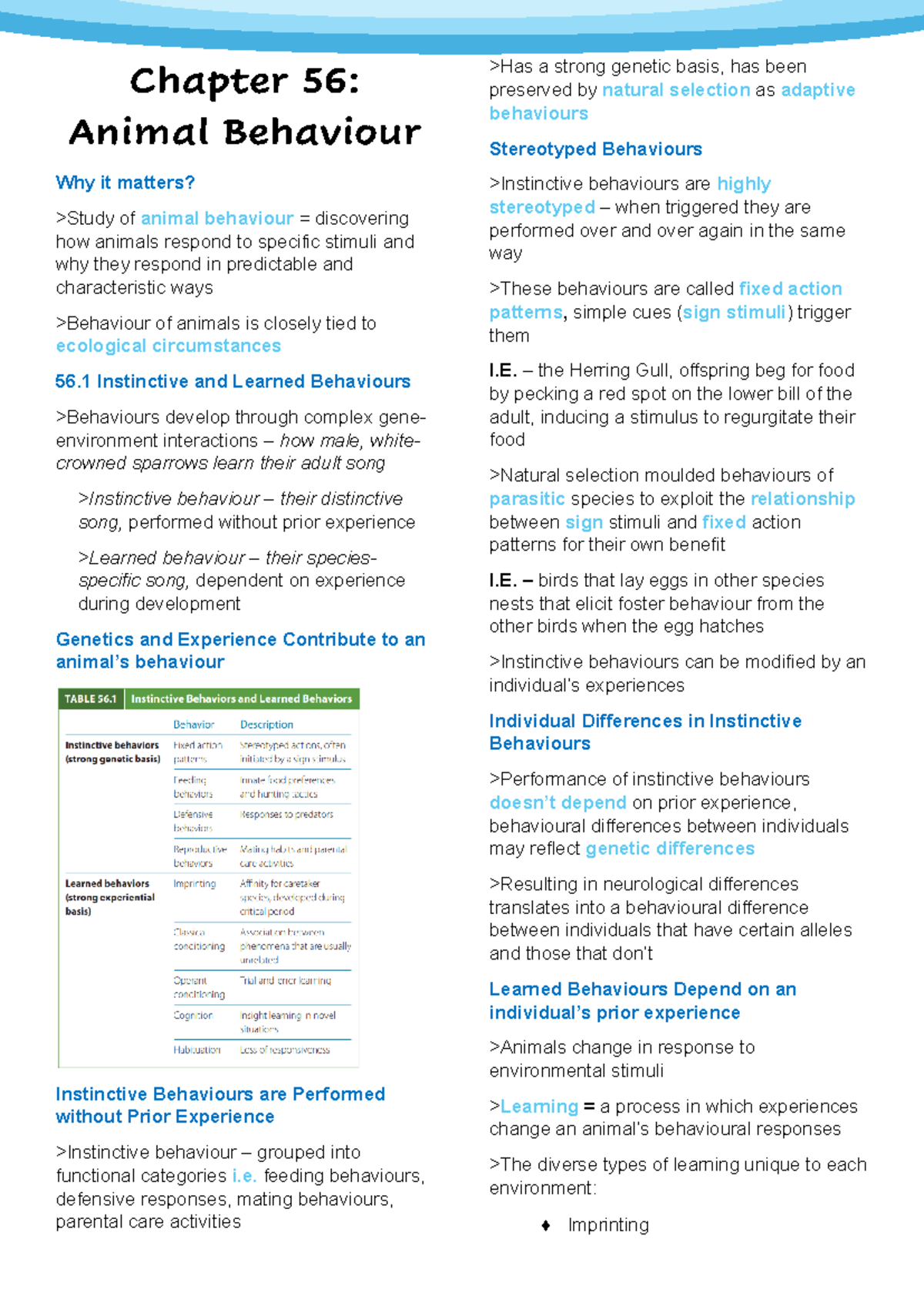 Zoology Notes (Semester Test 1) - Chapter 56: Animal Behaviour Why it ...
