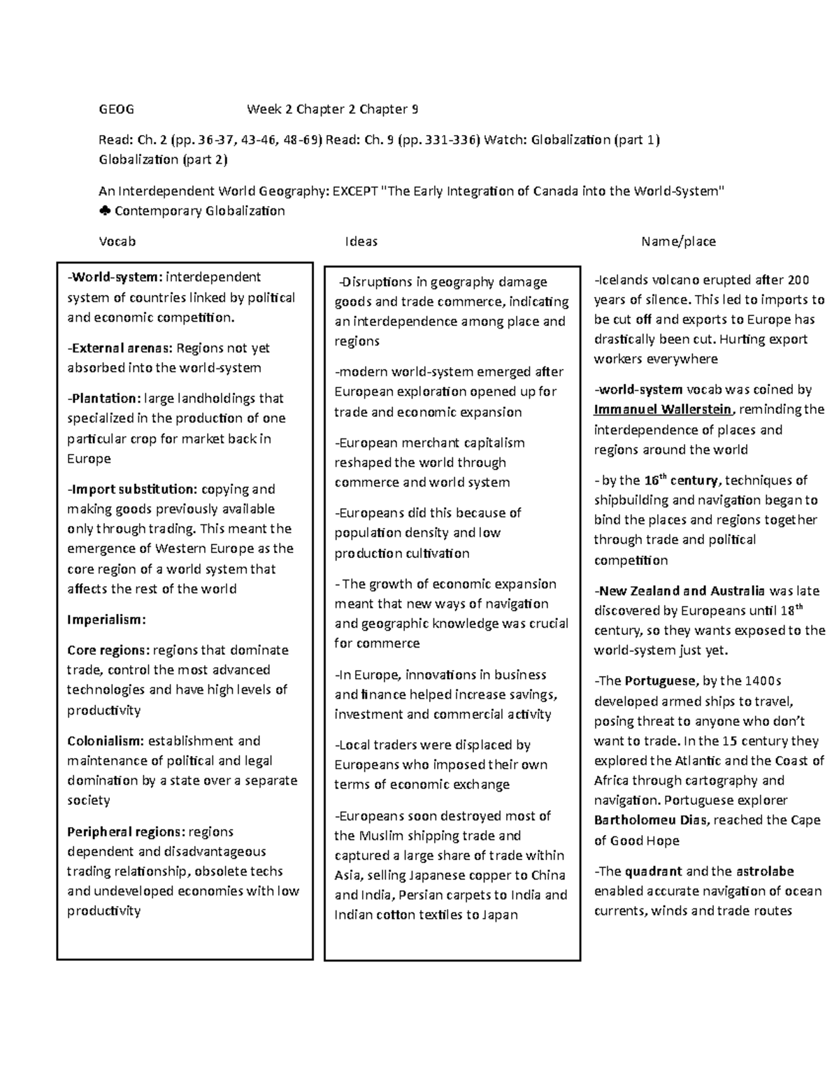 GEOG 1100 Chapter 2&9 notes - GEOG Week 2 Chapter 2 Chapter 9 Read: Ch ...
