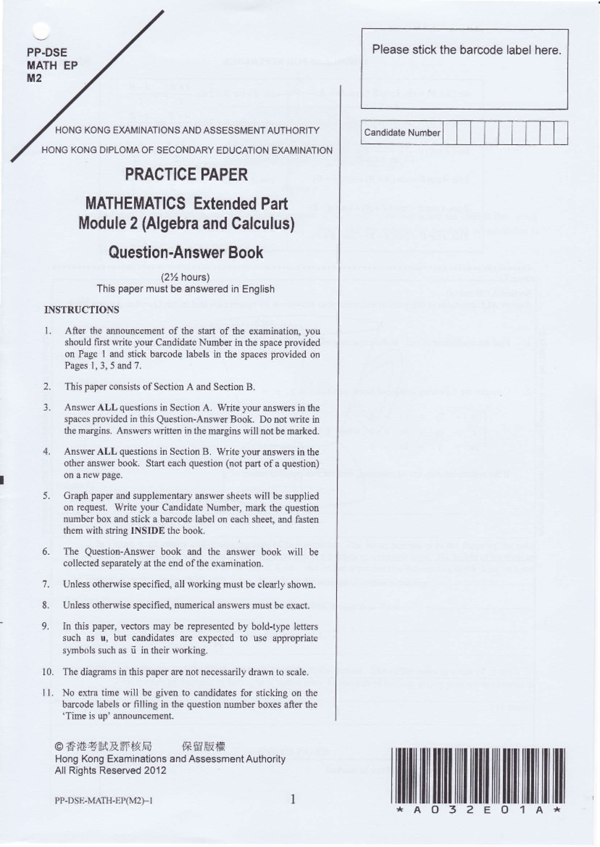 PP DSE MATH EPM2 - PP DSE MATH EPM2 - rrlort MATHEP M HONGKONGEXAMINATIONSANDASSESSMENTAUTHORITY ...