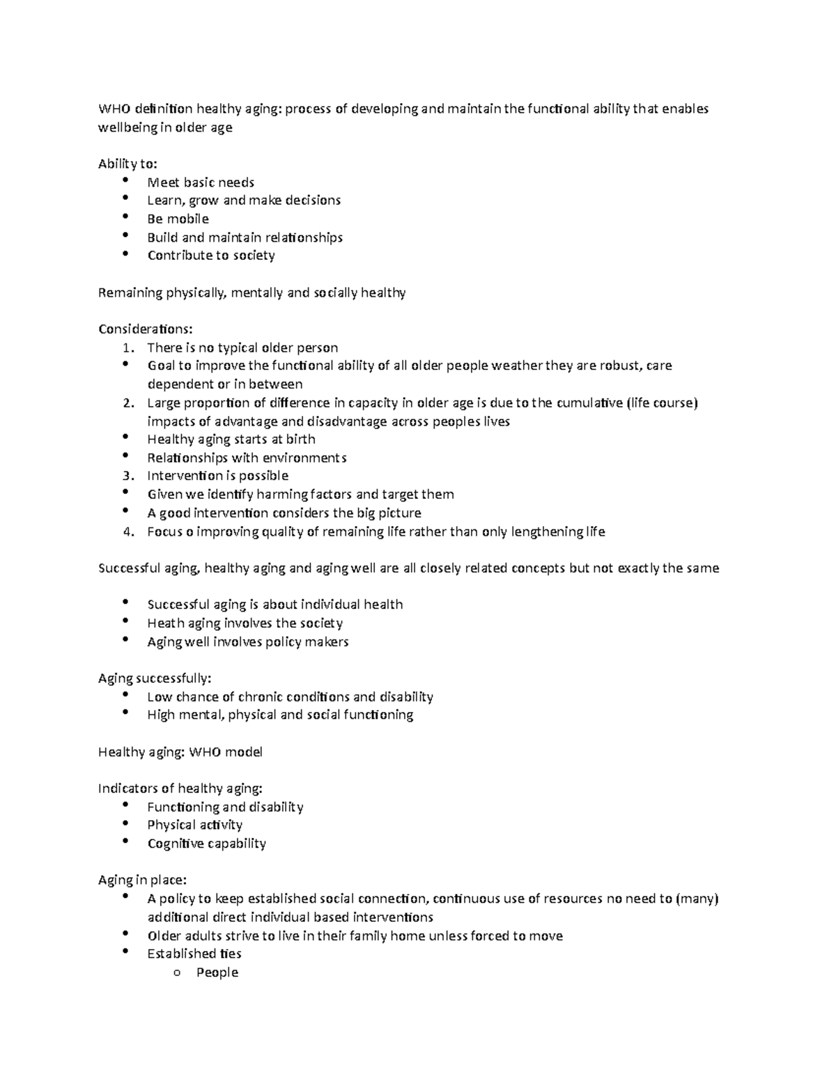 2711 lecture 8-10 - WHO definition healthy aging: process of developing ...