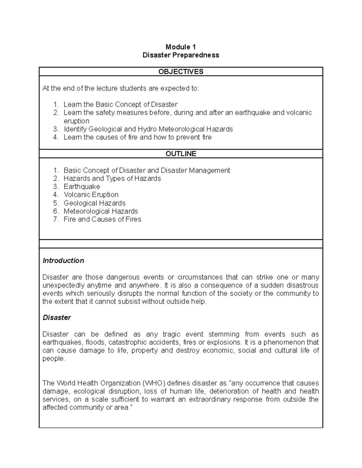 CWTS 2 Module 1 Disaster Preparedness - Module 1 Disaster Preparedness ...