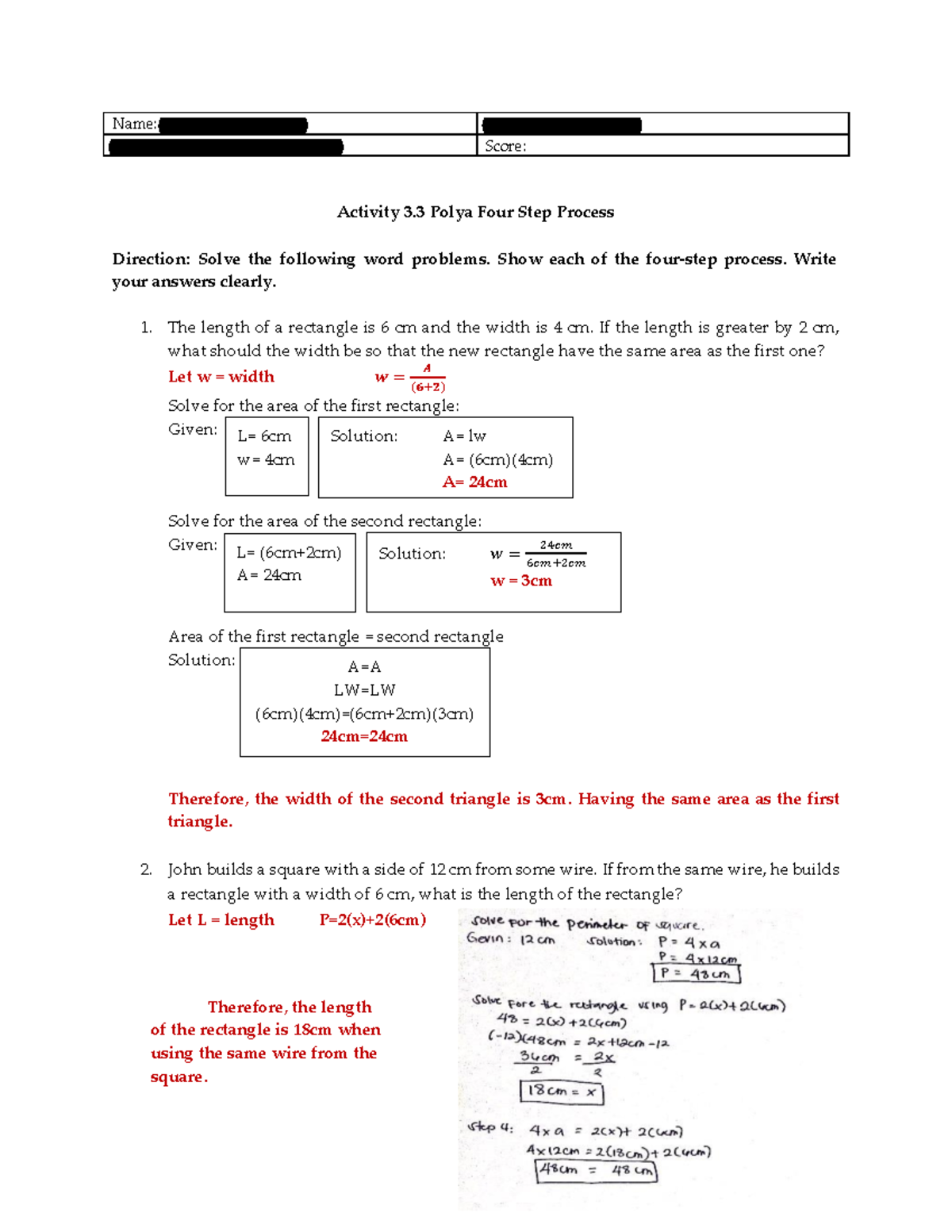 Activity 3.3 Polya Four Step Process - Name: Cristy Ann B. Sevilla Date ...