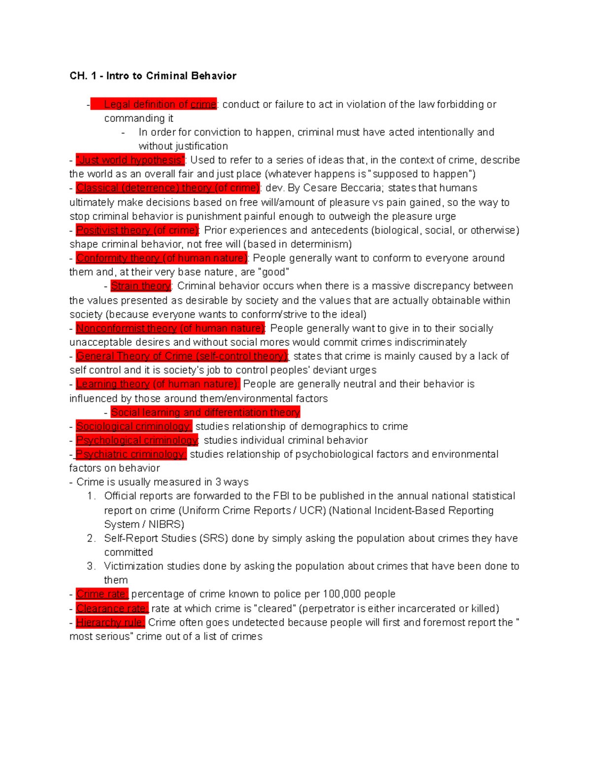 Criminal Psychology PSYC 433 notes Ch. 1, 2, 5 - CH. 1 - Intro to ...