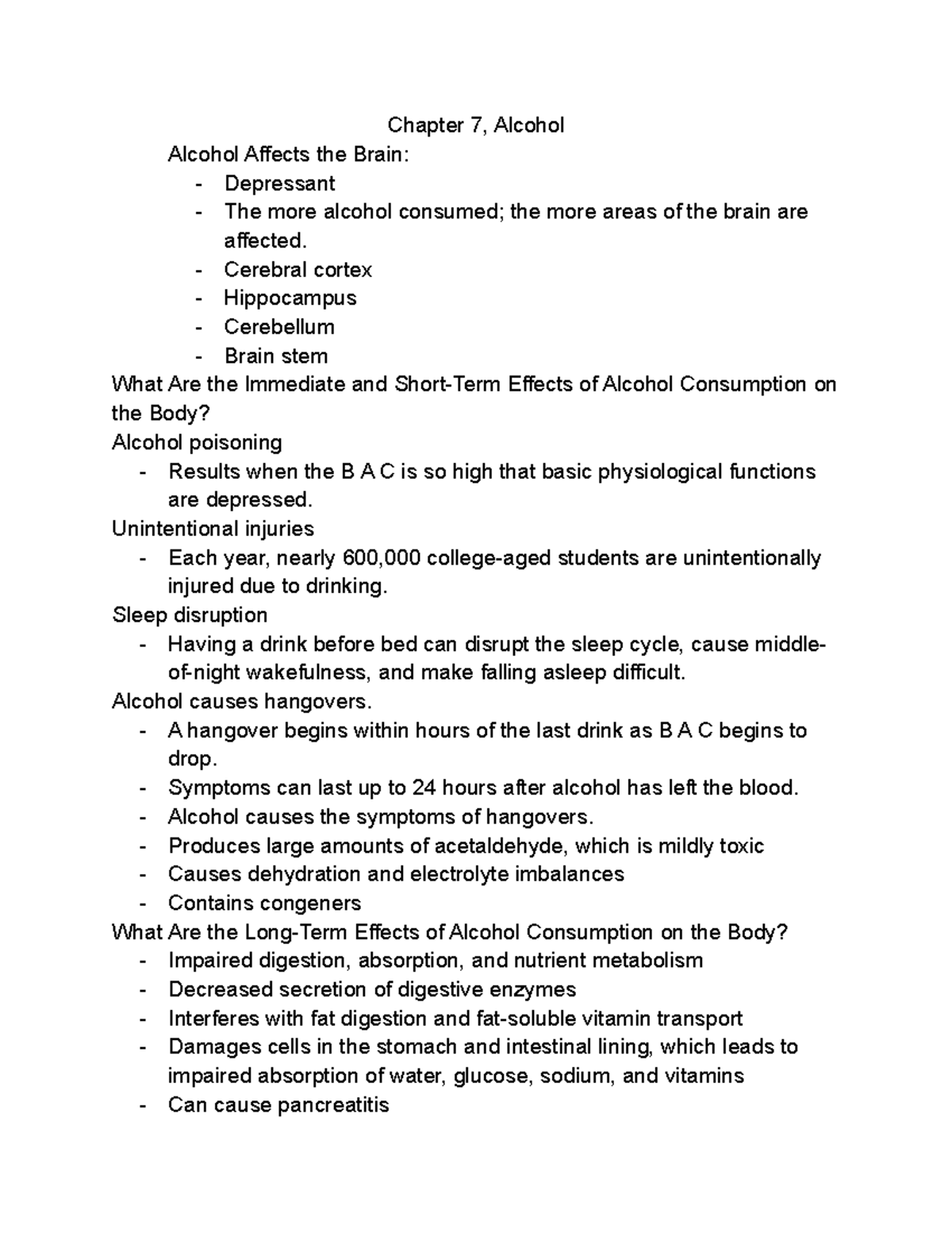 Chapter 7 Alcohol, nutrition - Chapter 7, Alcohol Alcohol Affects the ...