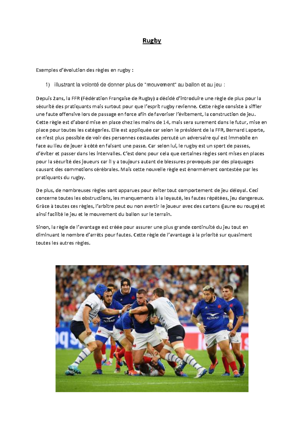 Rugby évolution règles - Rugby Exemples d’évolution des règles en rugby ...