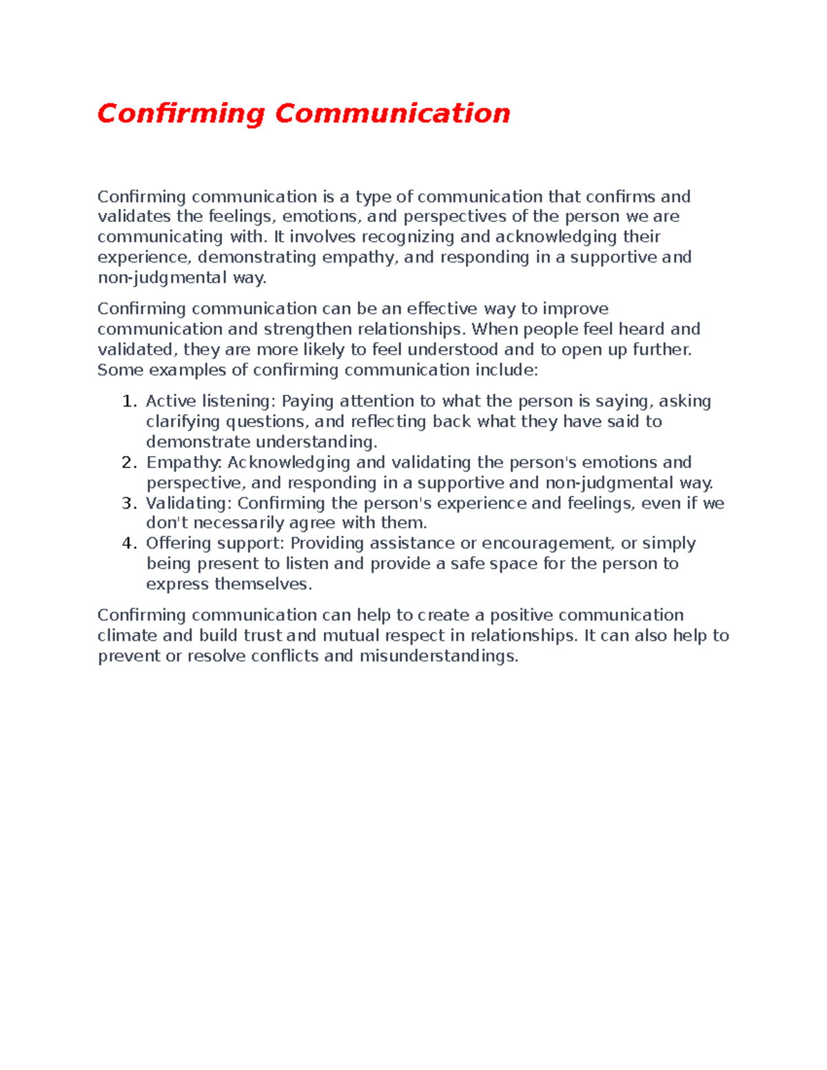 Document 99 - essay - Confirming Communication Confirming communication ...