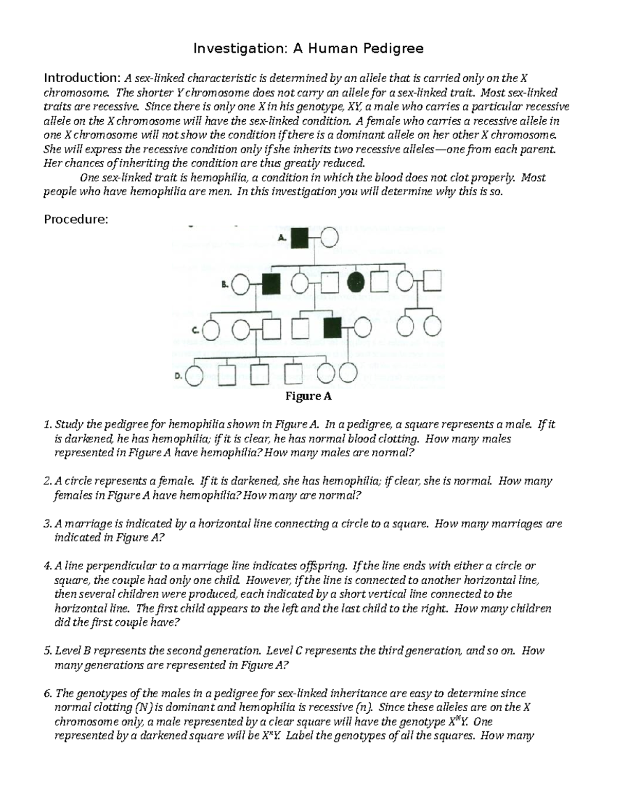 Investigation Human Pedigree - Investigation: A Human Pedigree ...