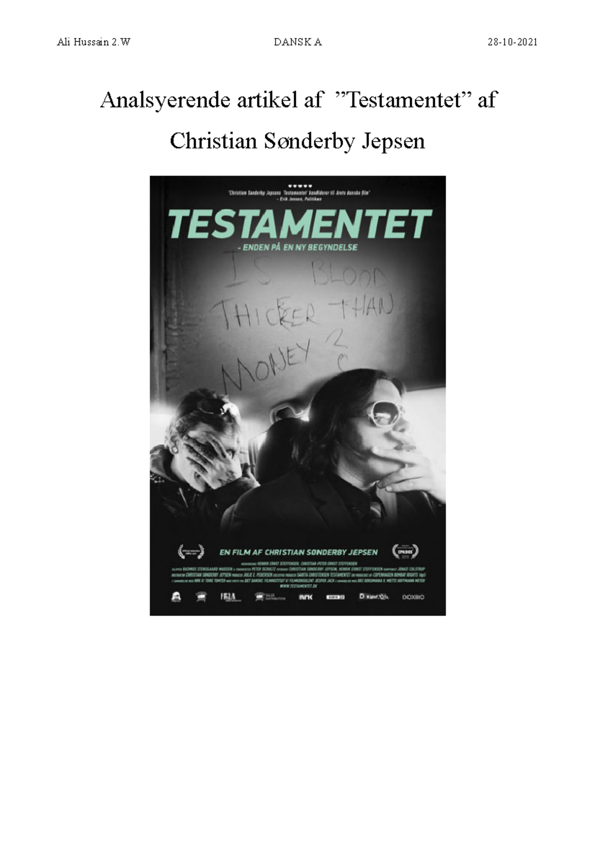 Dansk Dokumentar Analyse - Testamentet - Analsyerende artikel af ...