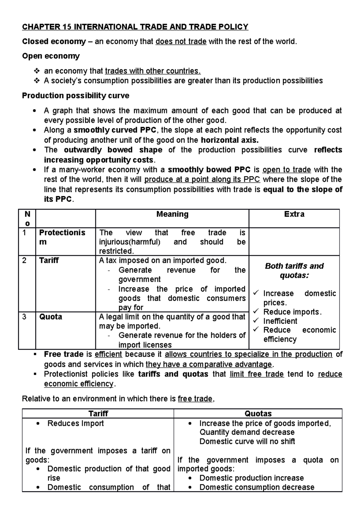 Chapter 15 Economics Notes - CHAPTER 15 INTERNATIONAL TRADE AND TRADE ...