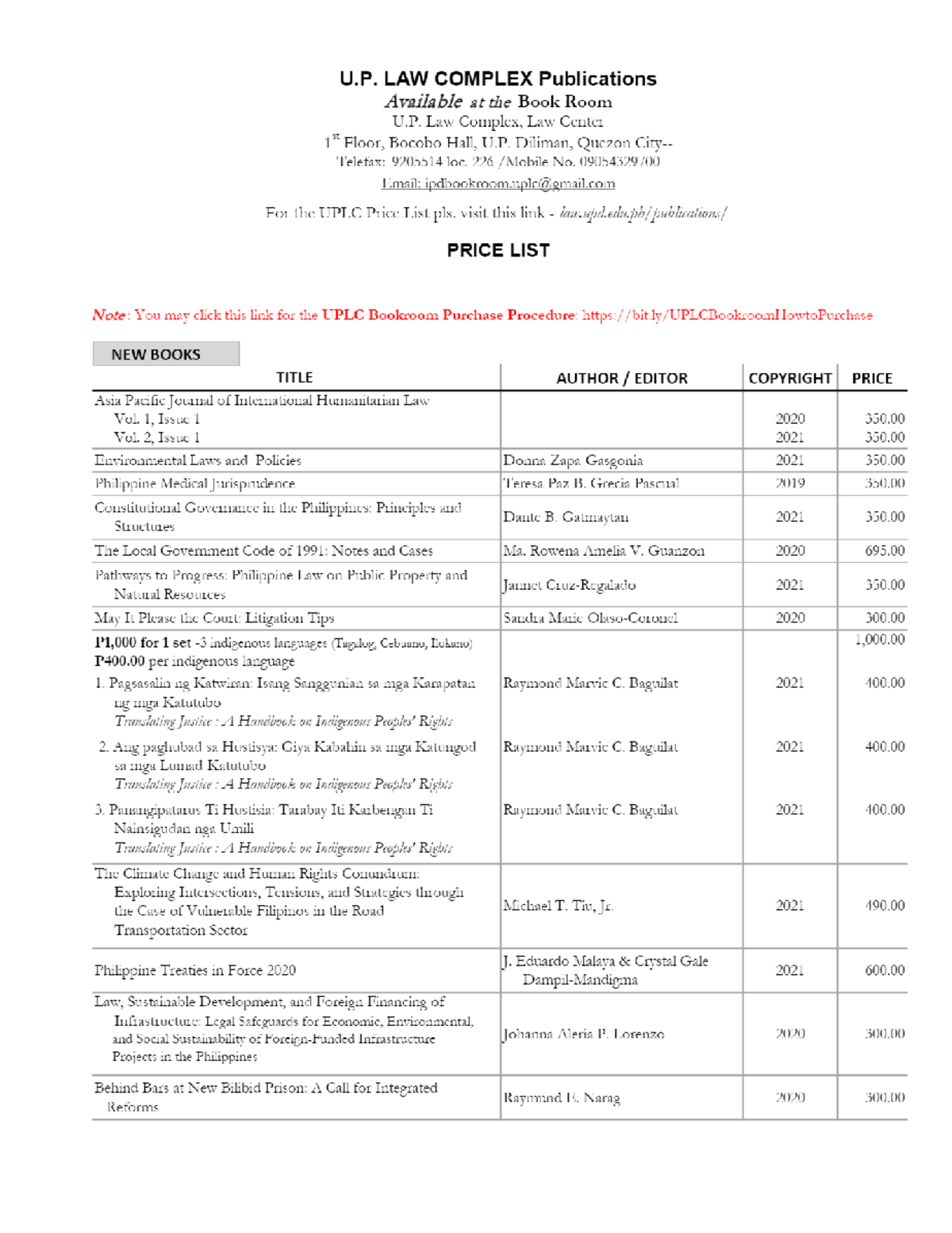 UPLC Publication Pricelist as of 31 Aug 2022 - (LAWS4284) - Studocu