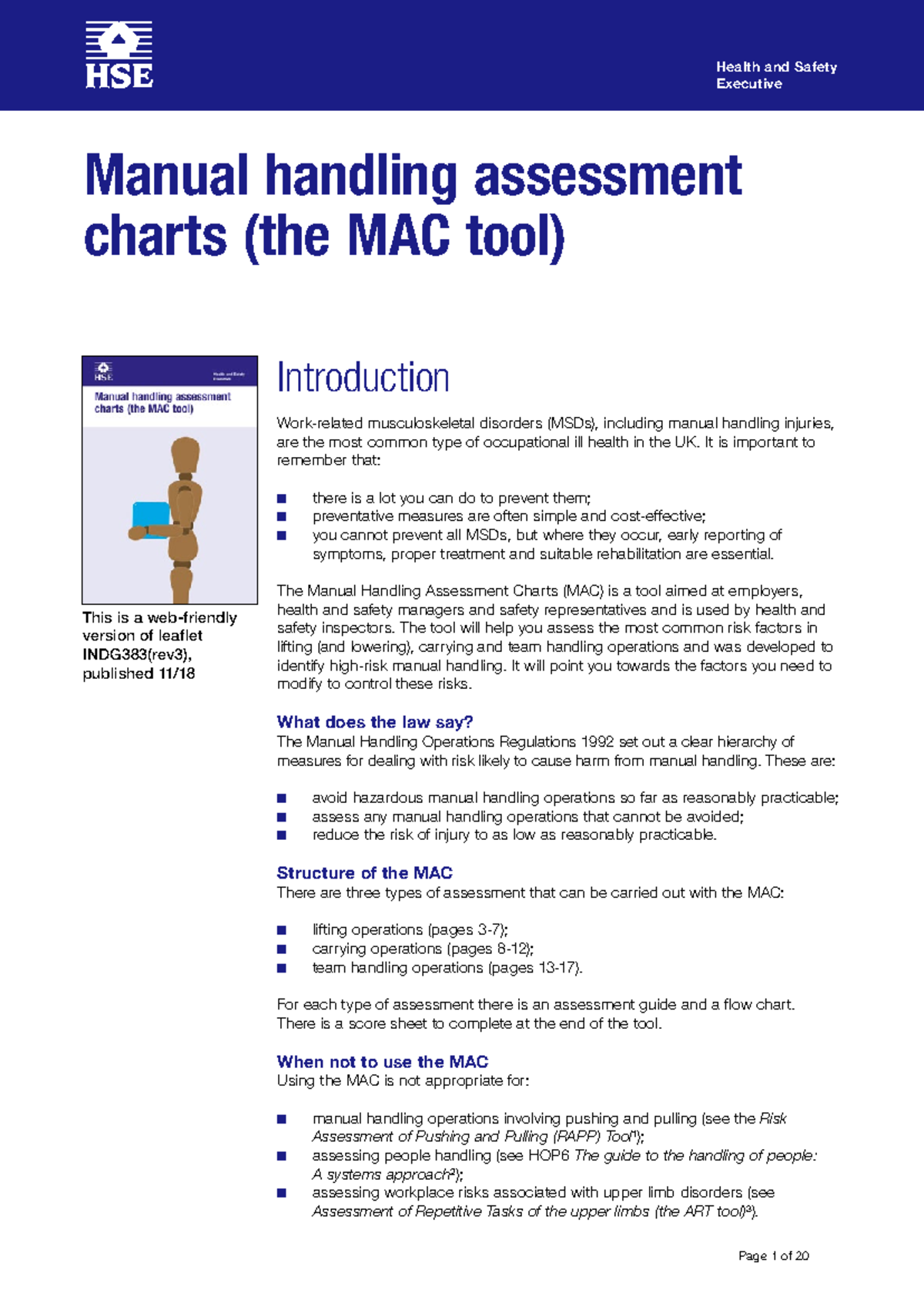 Manual mac nuevo - Page 1 of 20 Health and Safety Executive Manual ...
