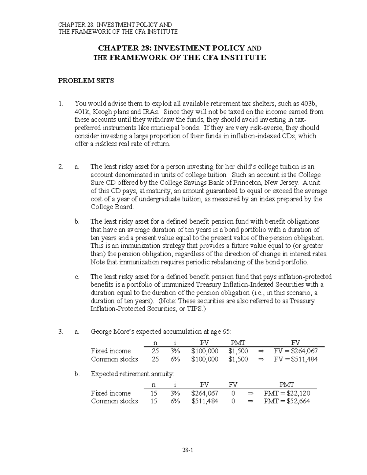 INVESTMENT POLICY AND THE FRAMEWORK OF THE CFA INSTITUTE Chapter 28 ...