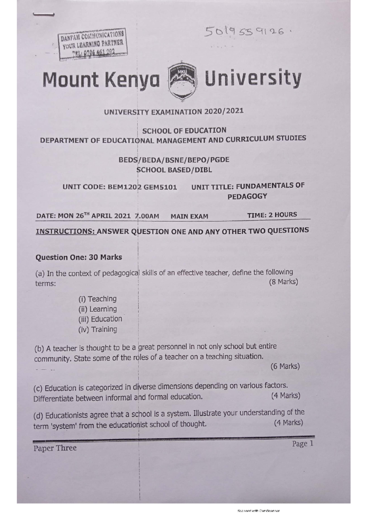 Pedagogy pastpapers - Education - Studocu