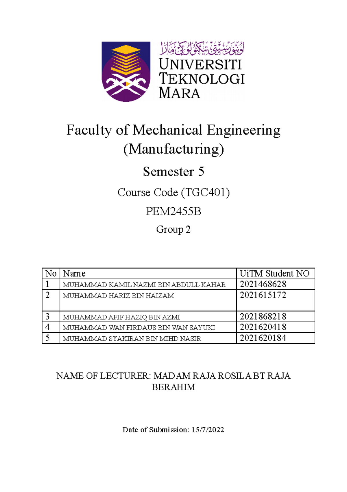 German ROLE MODEL - Faculty of Mechanical Engineering (Manufacturing ...