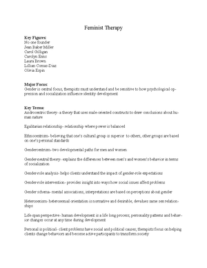 Fem theory lecture notes - Feminism is based on the idea of conflict ...