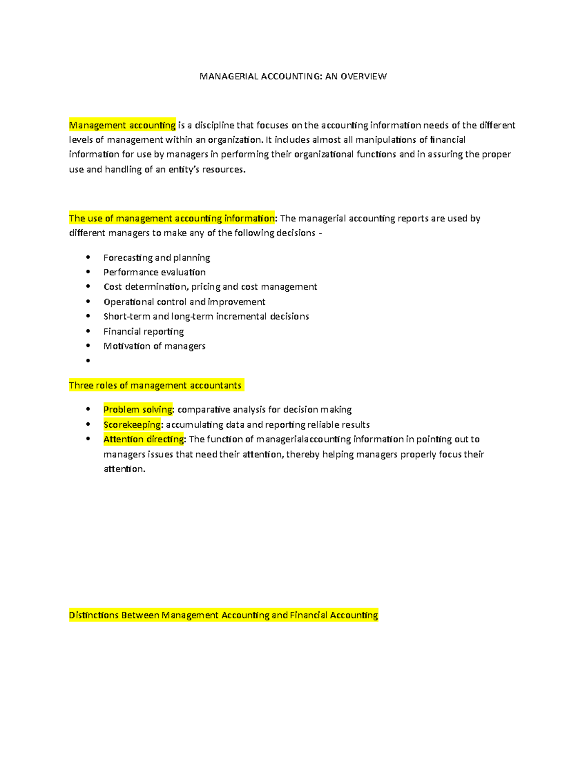 Managerial Accounting AN Overview - MANAGERIAL ACCOUNTING: AN OVERVIEW ...