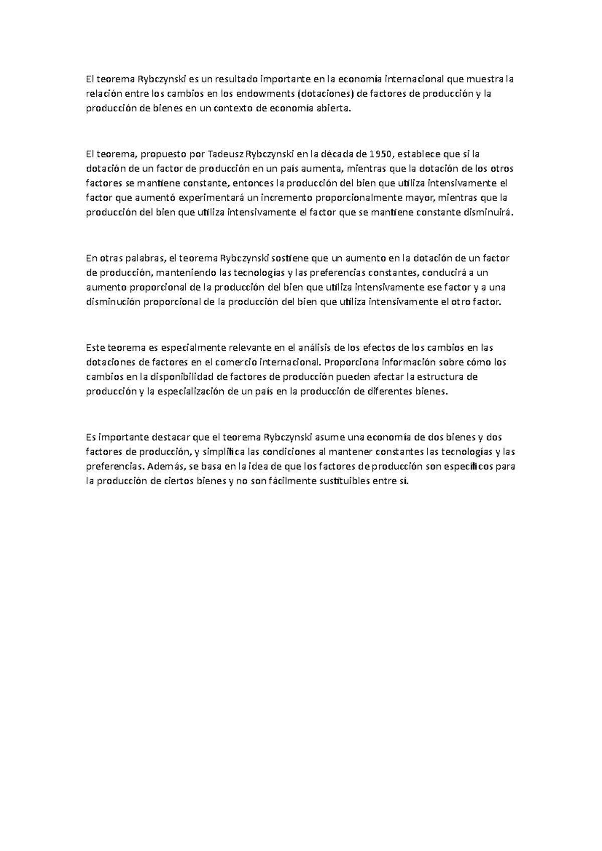 Comercio internacional. Teorema Rybzcynski - El teorema Rybczynski es ...