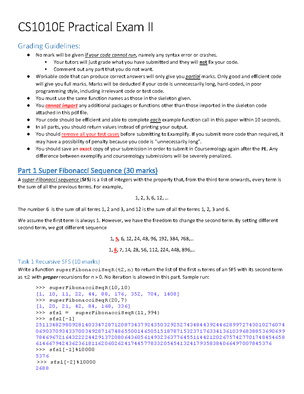 CS1010E-PE2-2019 +v3 - PE practice - CS1010E Practical Exam II Grading Guidelines: No mark will ...