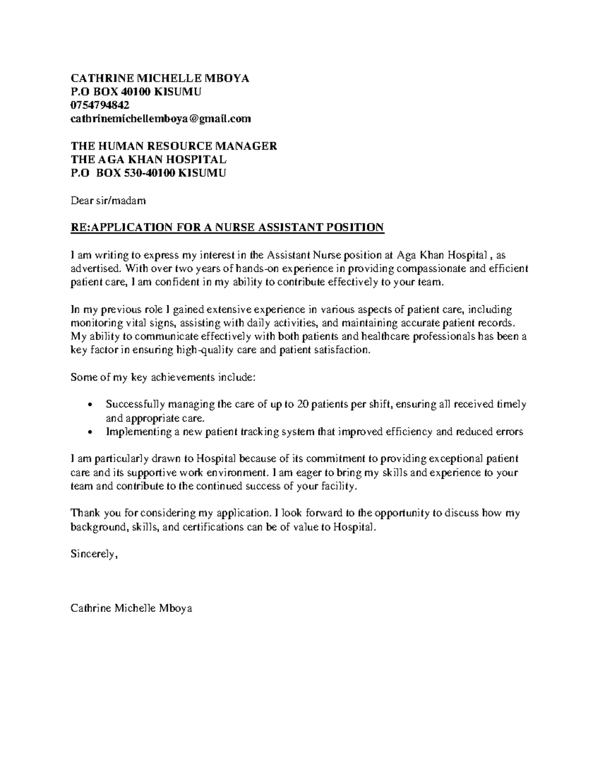 Cathrine Michelle Mboya AGA - CATHRINE MICHELLE MBOYA P BOX 40100 ...