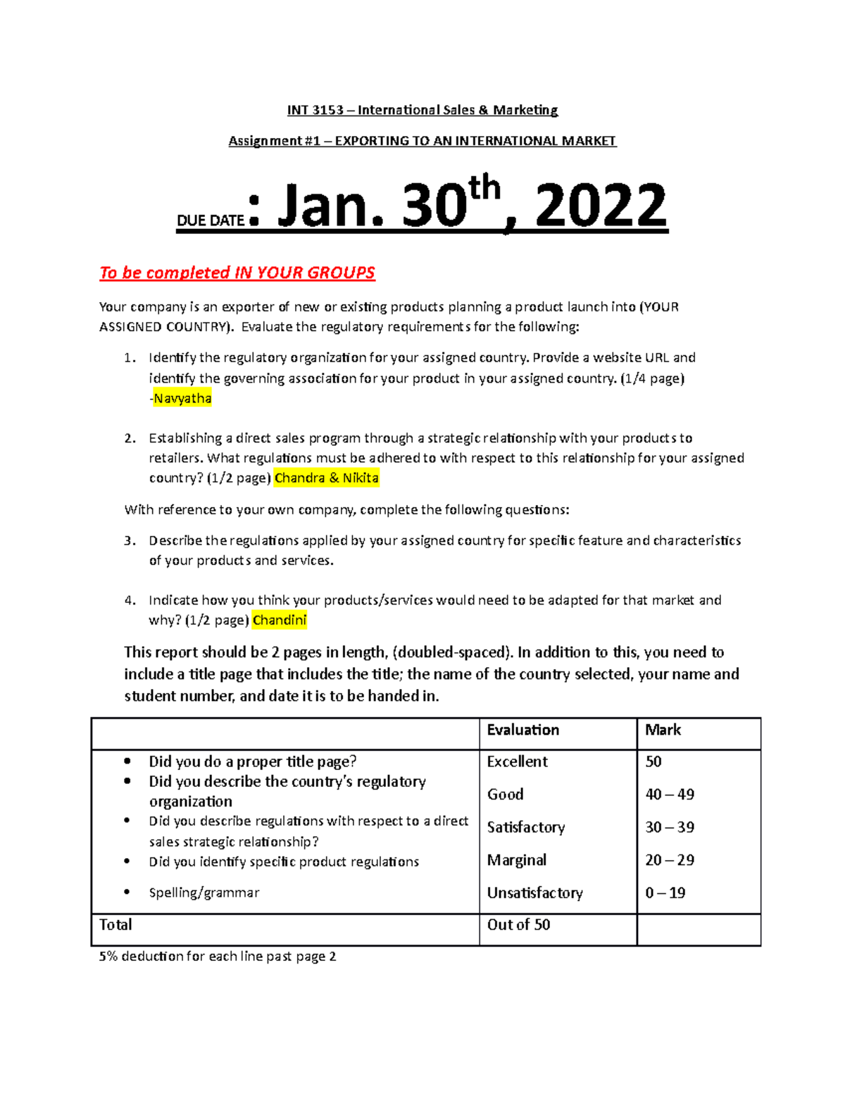 INT 3153- Assignment #1 2022W - INT 3153 – International Sales & Marketing Assignment #1 – - Studocu