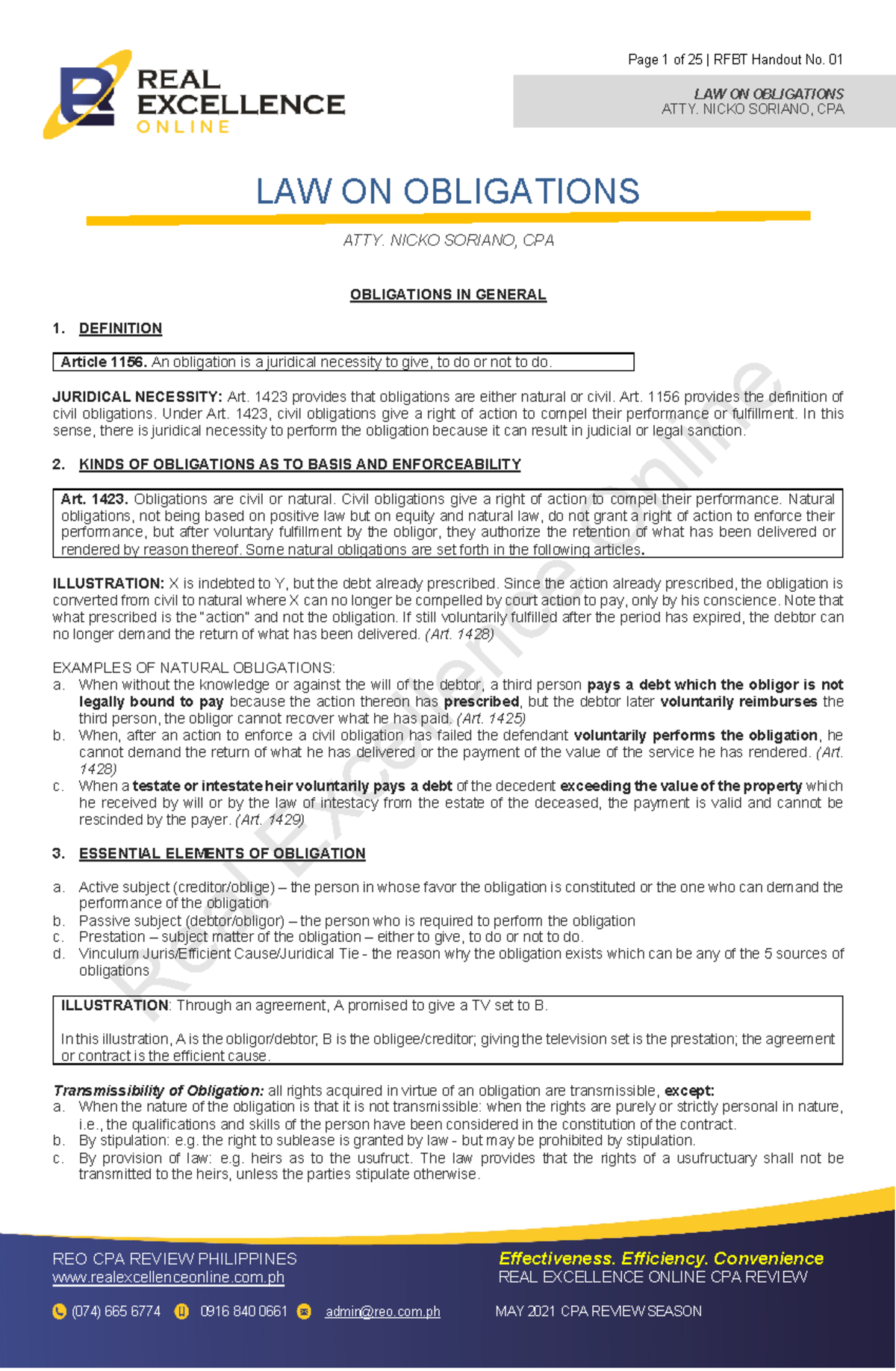 1.1 Obligations Reviewer Qn A (REO) - Real Excellence Online Page 1 of ...