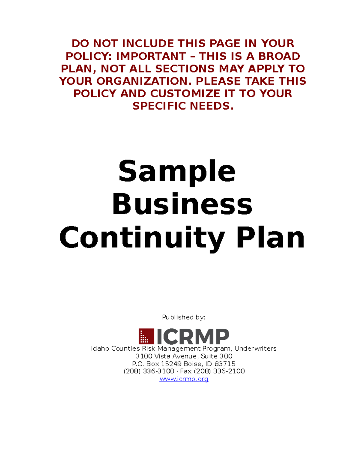 Sample-Business-Continuity-Plan - DO NOT INCLUDE THIS PAGE IN YOUR ...