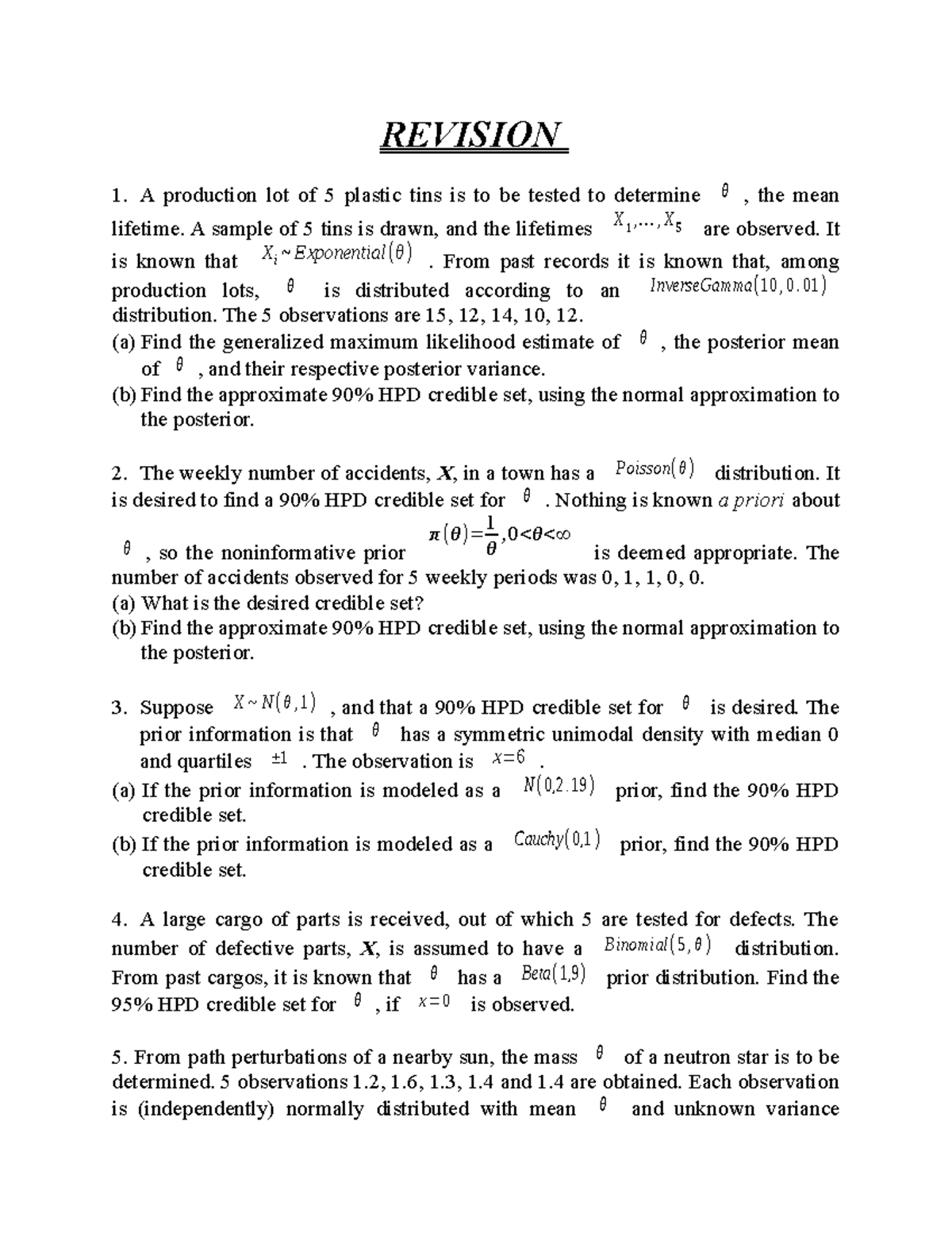 Revision Questions FOR Bayesian Inference II - REVISION A production ...