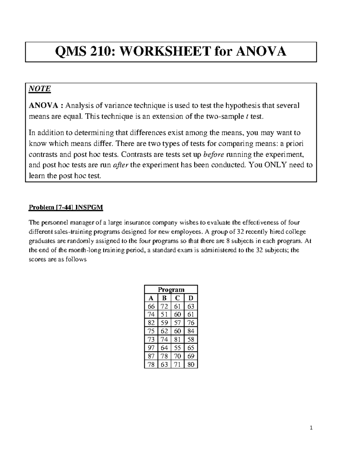 QMS210 Worksheet Review - Warning: TT: undefined function: 32 QMS 210 ...