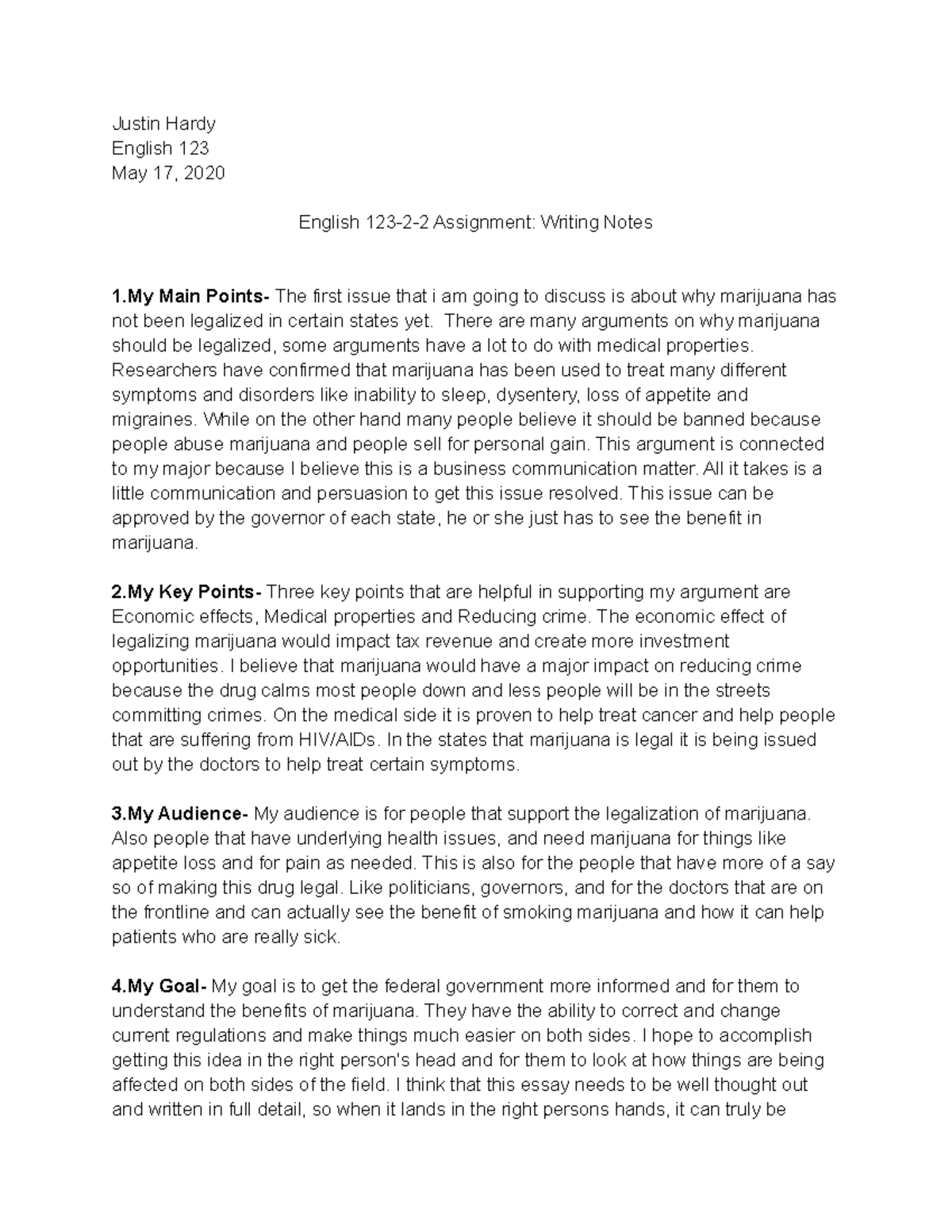 Untitled document - English 123-2-2 Assignment: Writing Notes - Justin ...