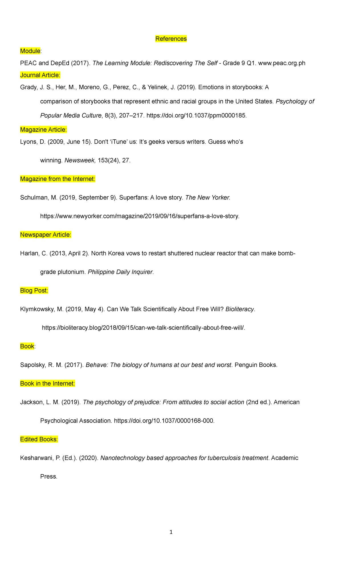 APA Format 7th Version - References Module: PEAC and DepEd (2017). The ...