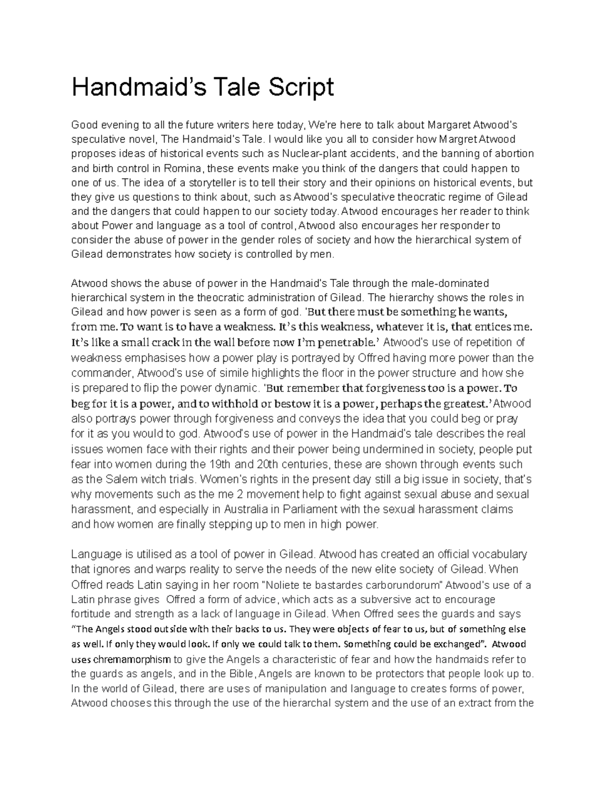 The English Draft on Handmaid’s Tale - Handmaid’s Tale Script Good ...
