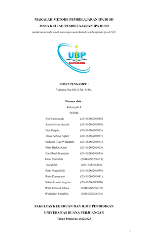 Latihan Soal IPA - TUGAS KONSEP DASAR IPA LEMBAR KERJA MAHASISWA BAB V HALAMAN 118 Dosen ...