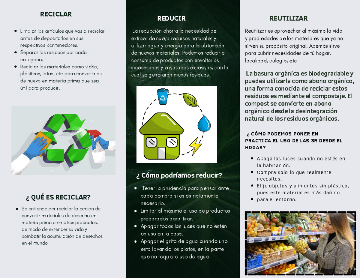 Tríptico el uso de las 3R - REDUCIR ¿ Cómo podríamos reducir? La ...