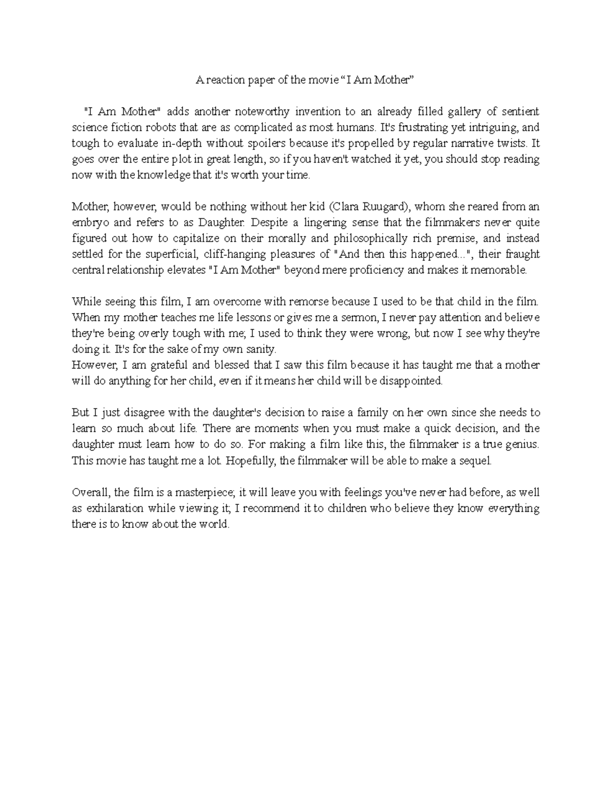 A reaction paper of the movies that our prof given - A reaction paper ...