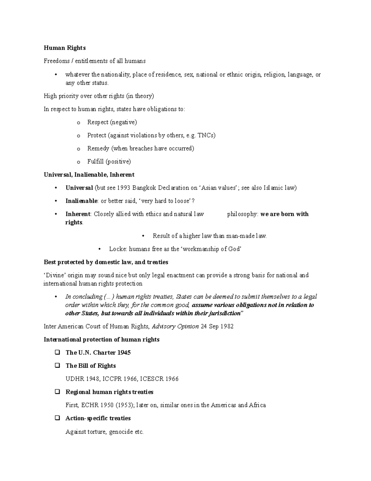 Lecture 9 - Human Rights Freedoms / entitlements of all humans whatever ...
