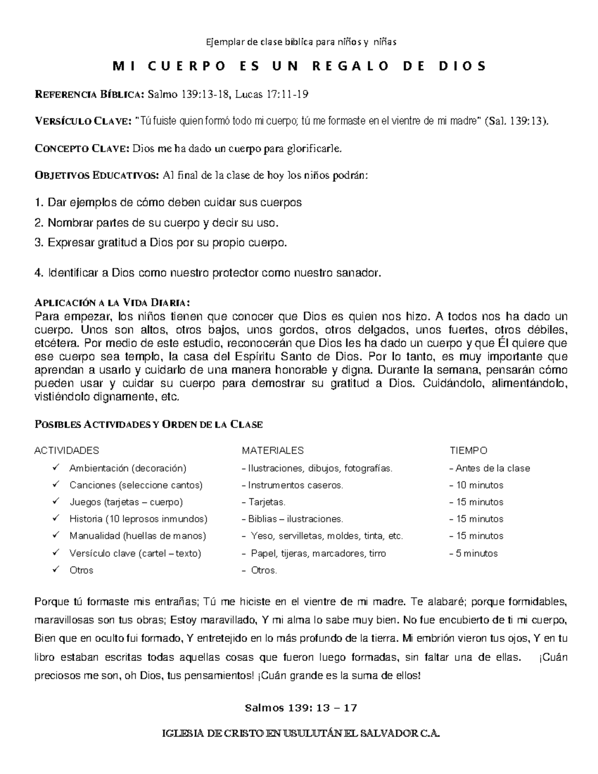 MI Cuerpo ES UN Regalo DE DIOS - Ejemplar de clase bíblica para niños y ...