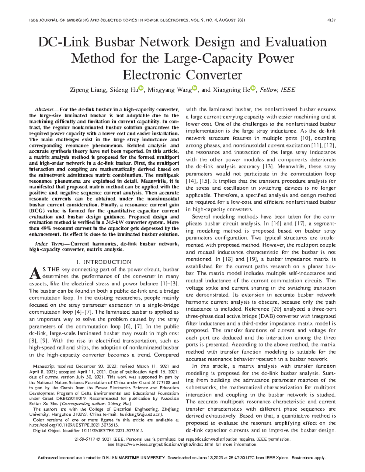 DC-Link Busbar Network Design and Evaluation Method for the Large ...