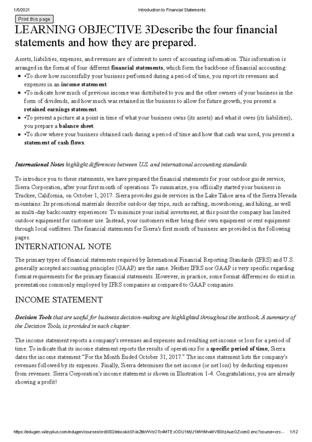 Introduction to Financial Statements 1 - Print this page LEARNING ...