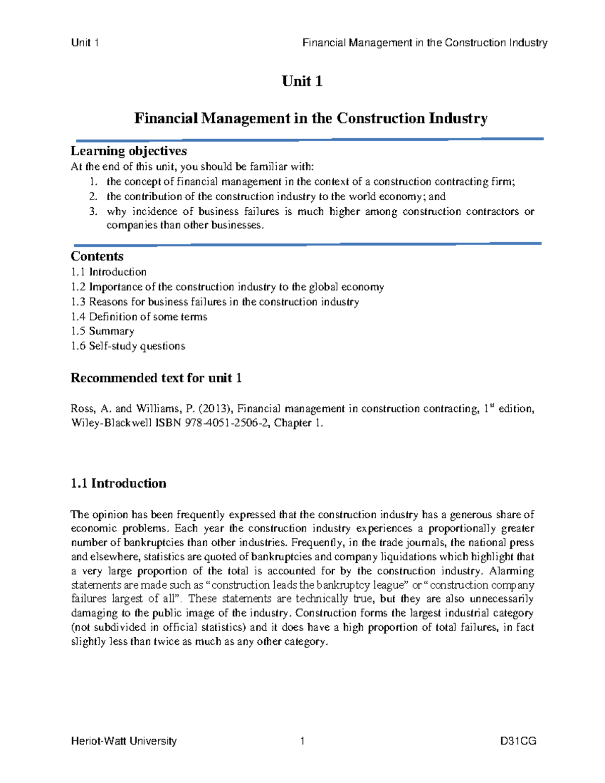 introduction to finance for construction D31CG Unit 1 notes(1) - Unit 1 ...