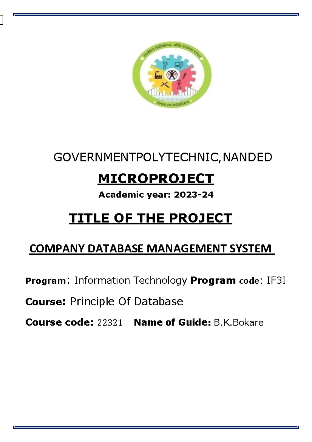 POD1 microproject - other - GOVERNMENTPOLYTECHNIC,NANDED MICROPROJECT Academic year: 2023 - 24 ...