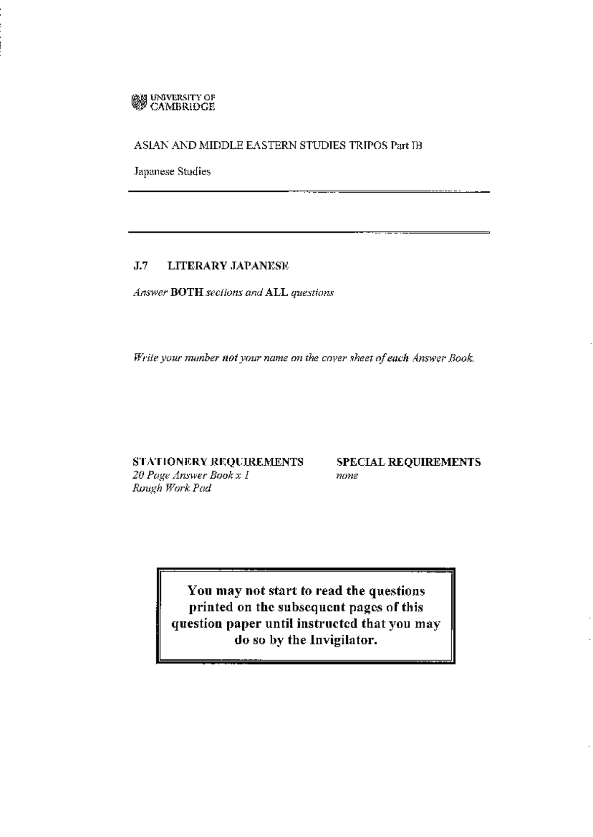 Exam 2013, questions - UNIVERSITY OF 3: CAMBRIDGE ASIAN AND MIDDLE ...