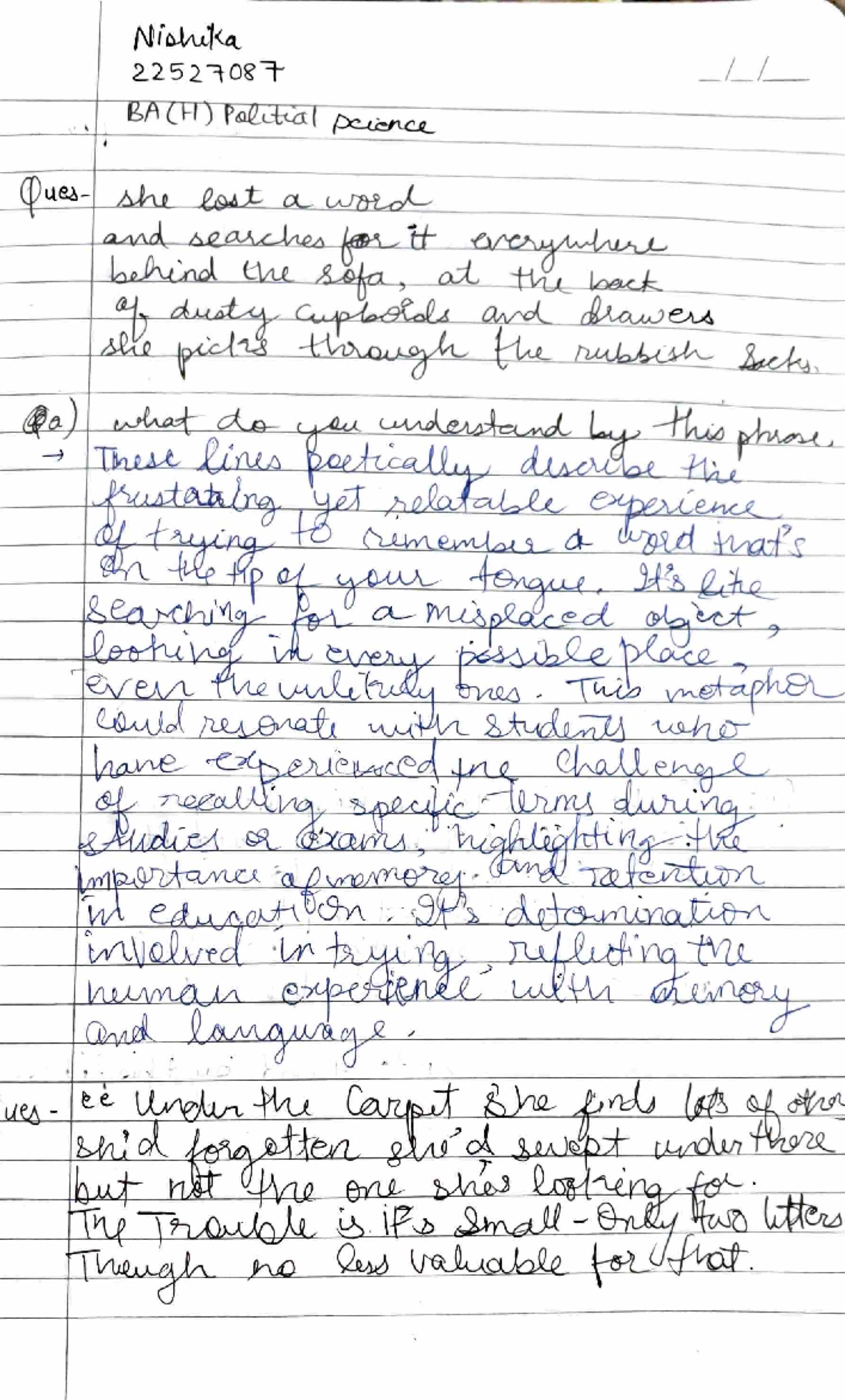 English assignment nishika-22527087 - BA Honours Political Science ...