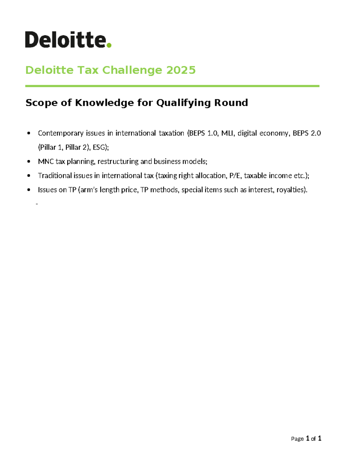 Tax scope DTChallenge - Taxation - Deloitte Tax Challenge 2025 Scope of ...